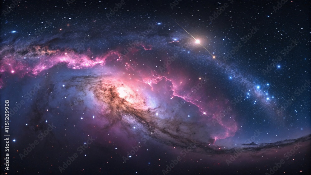 360 degree equirectangular projection space background with nebula and ...