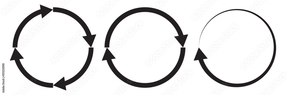 Circle arrow icon set. Symbol of reload, refresh, loading, recycle and repeat. Interconnecting ...