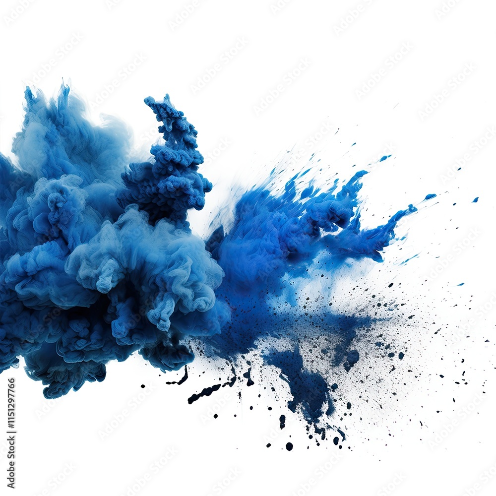 Blue powder explosion isolated on white background. Colored dust ...