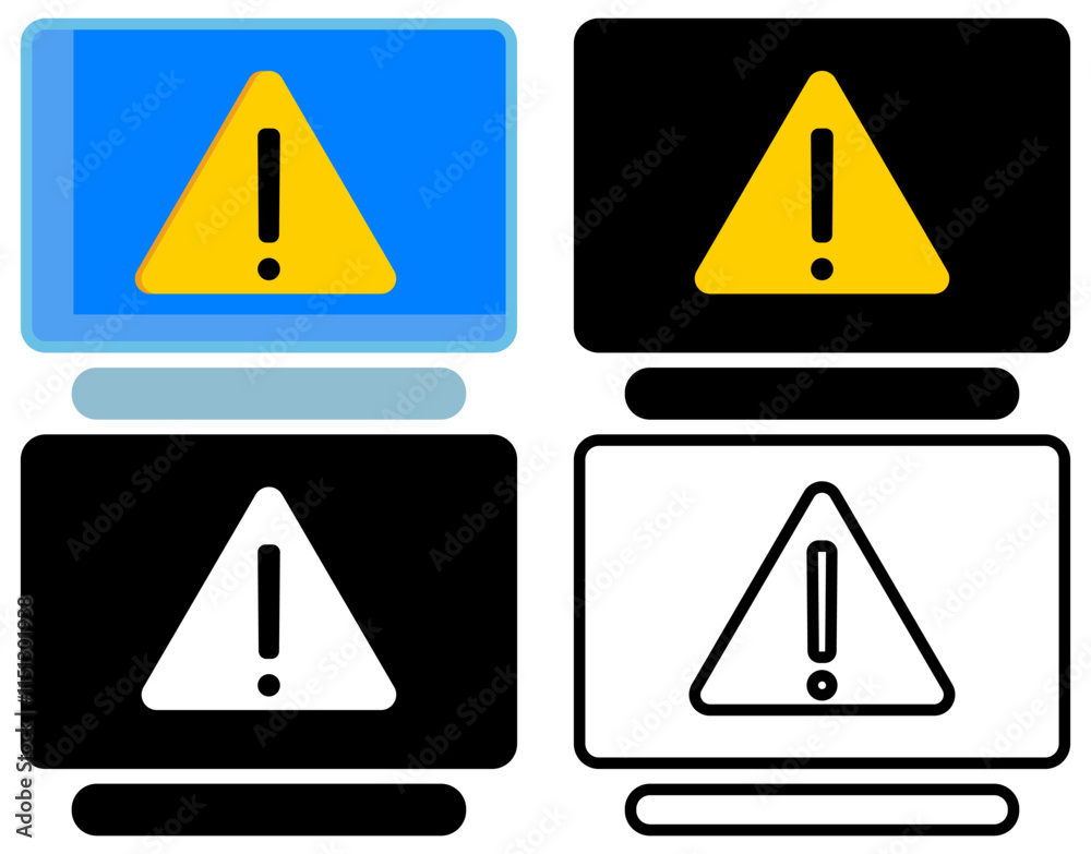 computer screen icon with exclamation mark, simple flat style ...