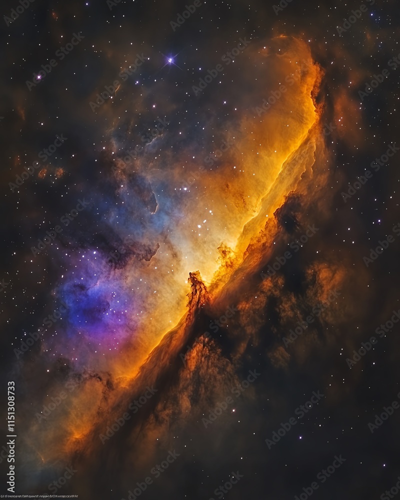 Astrophotography of a distant nebula in space, with bright, glowing gas ...