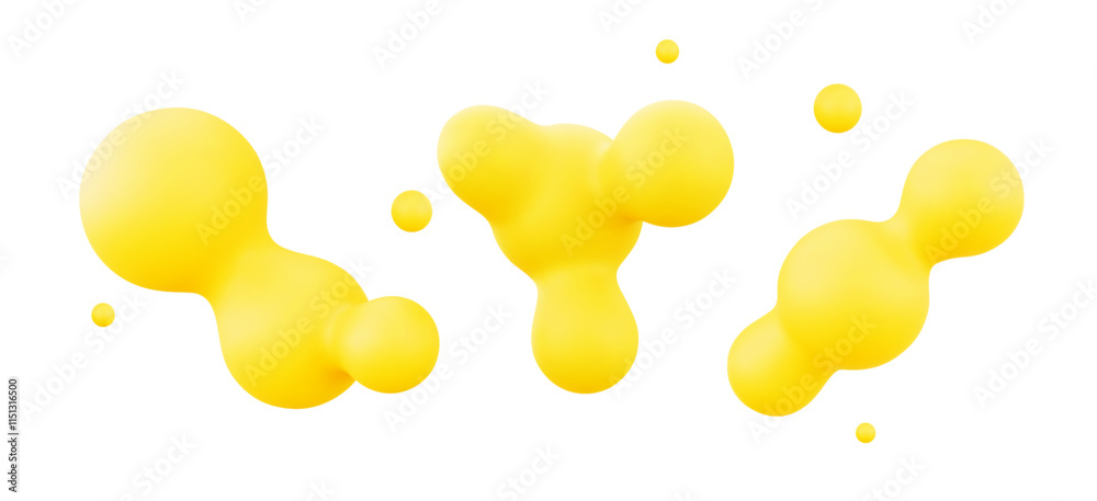 3d blob shapes in bright yellow gradient with smooth organic curves ...
