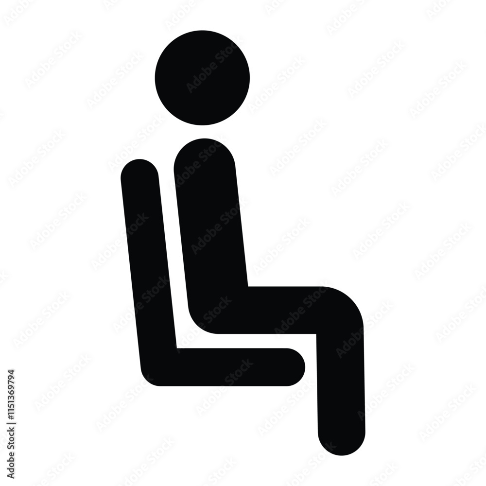 Man sitting on chair vector icon. Seated passenger symbol for travel ...