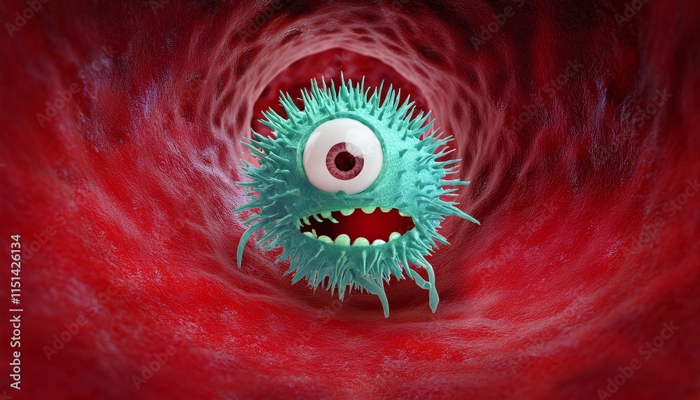 Virus monster In Red Artery - Microbiology And Virology Concept - 3d ...