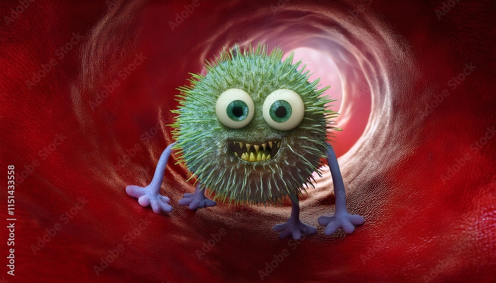 Virus monster In Red Artery - Microbiology And Virology Concept - 3d ...