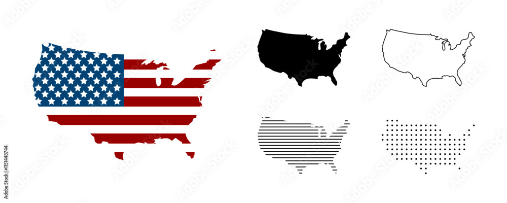 USA Map. Collection of five Vector Maps of the US. The Maps are fully ...