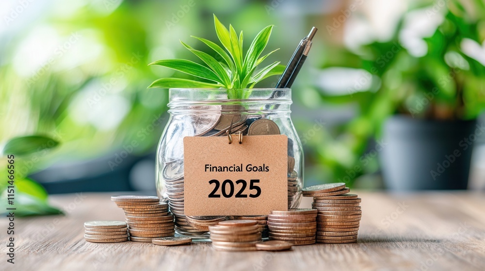 New Year's resolutions personal goals skills concept. A glass jar ...