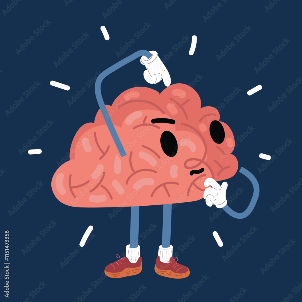 Cartoon vector illustration of a brain scratching its head in thought ...
