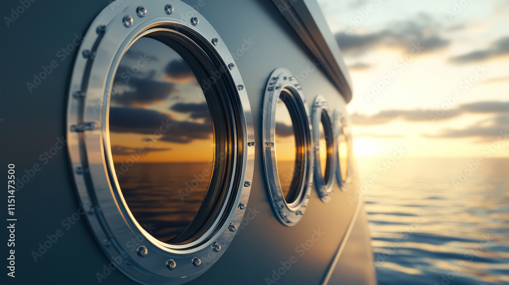 Plane window. Ship boat round glass portholes aircraft interior vector ...