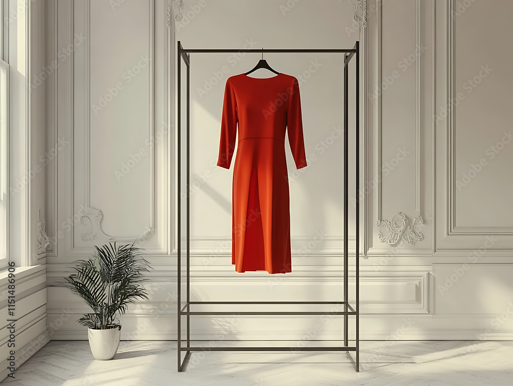 Neutral clothing rack with bold red dress, stand out and embrace unique ...