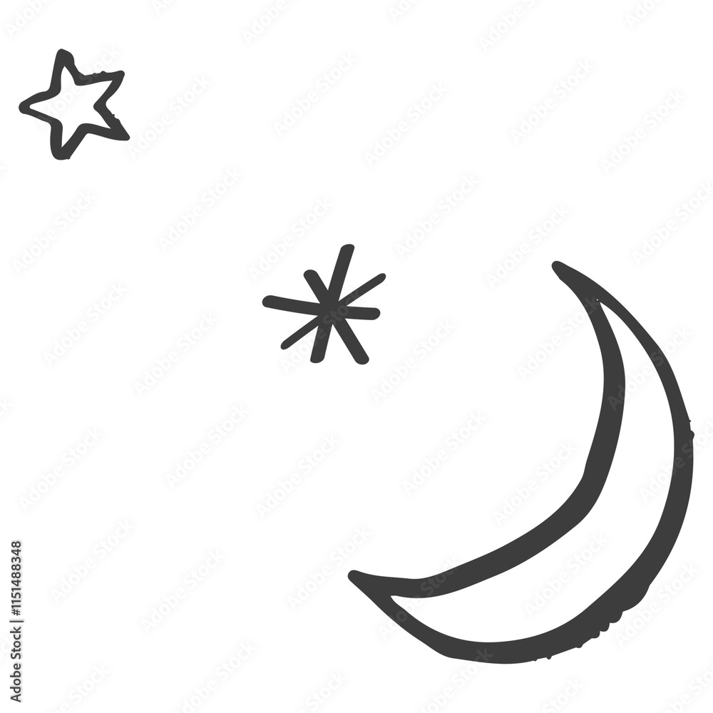 Png doodle crescent moon in black sticker Stock Illustration | Adobe Stock