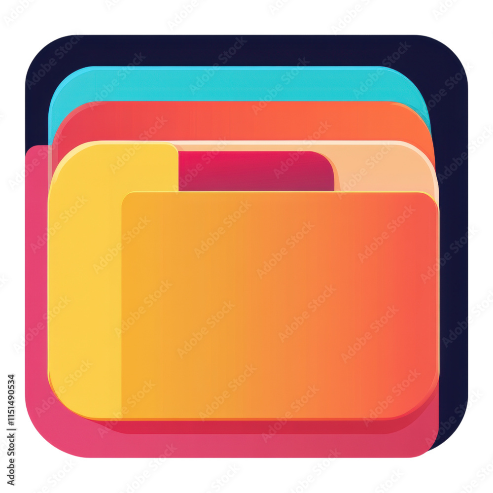 Folder icon design for digital files, PNG format, transparent background, versatile use for ...