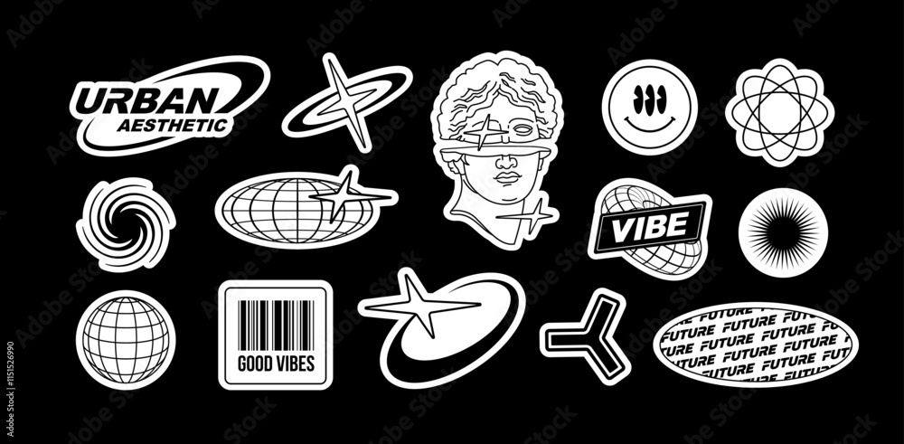 Y2K techno stickers pack of text quotes label collection (part 1 ...