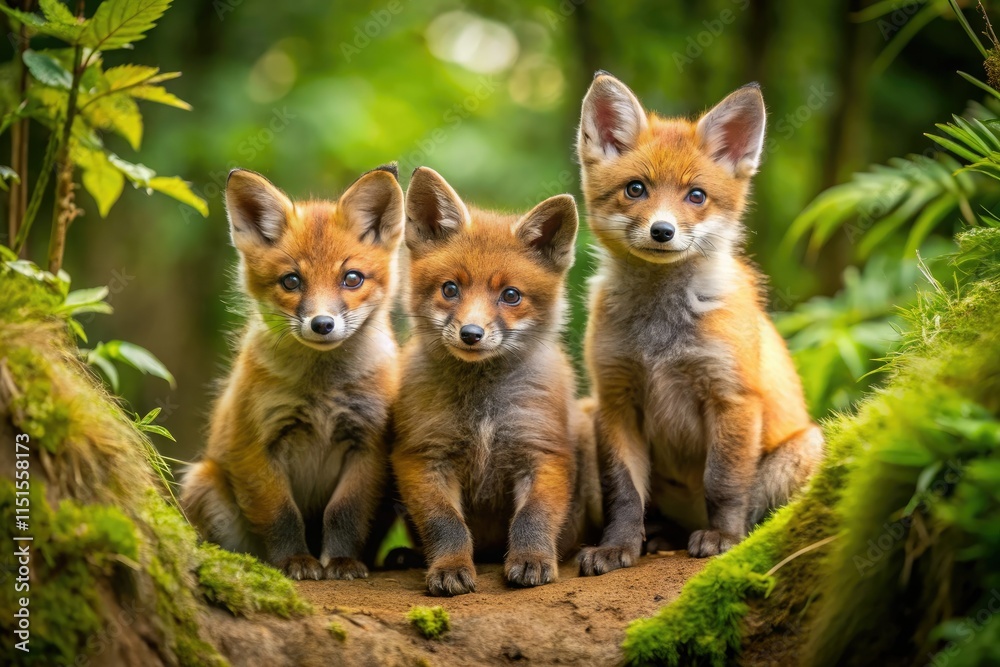 Adorable red fox kits peek from their den, showcasing their playful nature. Stock Photo | Adobe ...