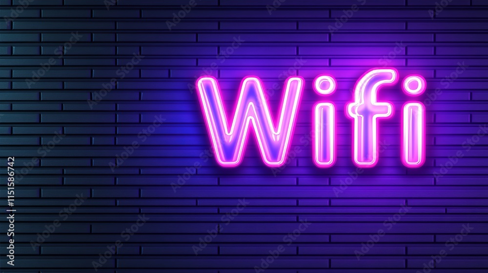 Neon sign illustration with glowing WiFi text and symbol designed as a ...