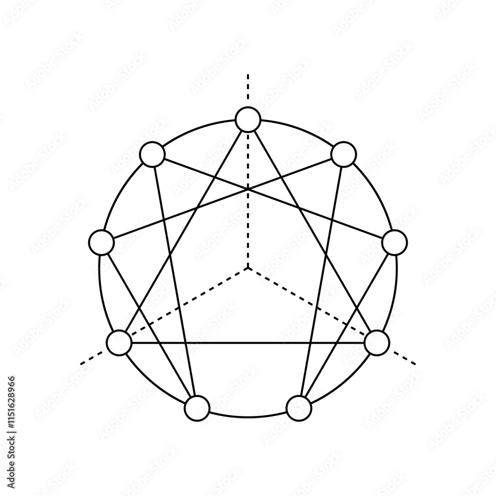 Vector line enneagram isolated on white background. Personality typing ...