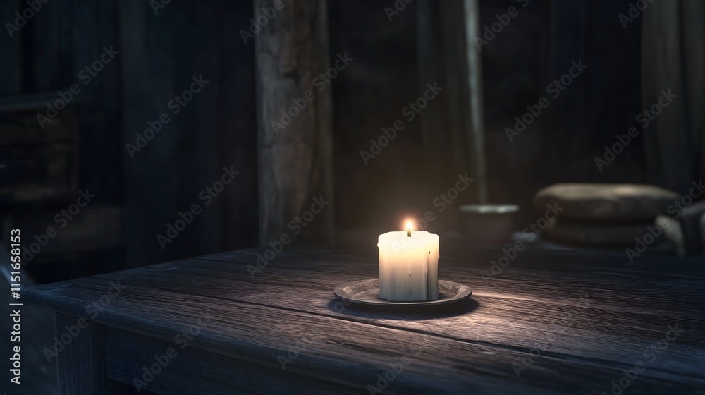 Dark room with faint emergency exit sign glow during power blackout ...