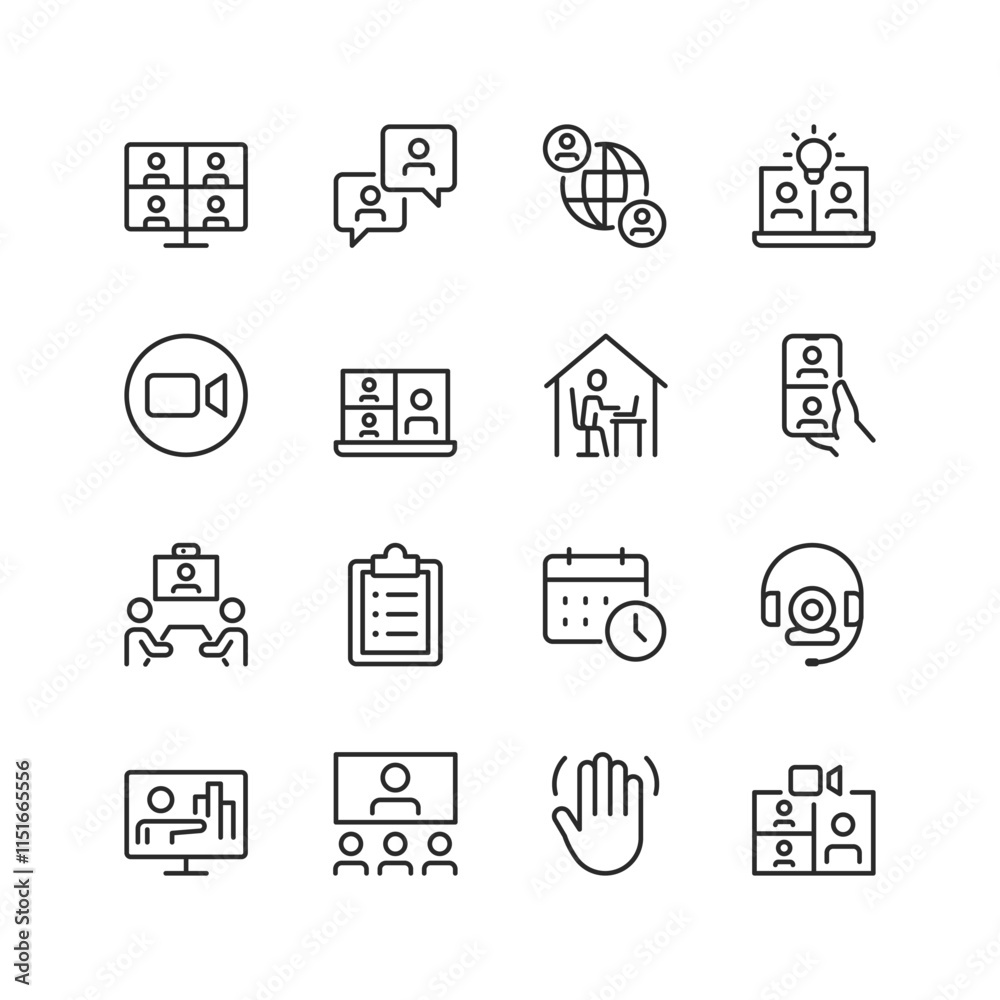 Online Meeting, linear style icon set. Virtual communication tools for ...