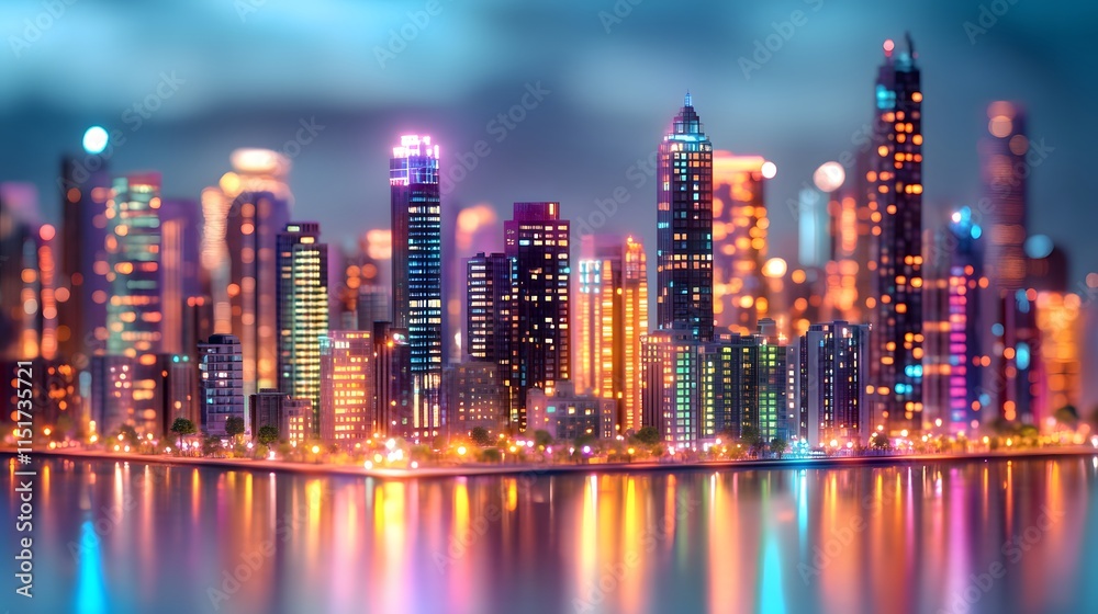 Miniature cityscape diorama with tilt-shift effect. Colorful ...