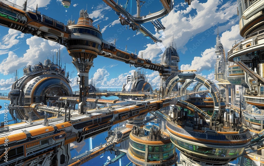 A high-tech city with massive interconnected buildings creating a ...