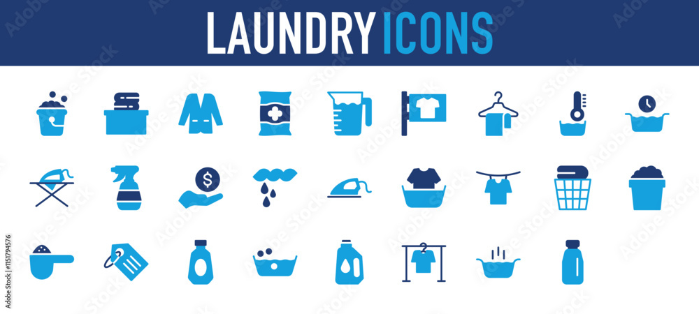 Set of Laundry icon. Cloth Hanger, Clothing Rack, Washing Powder ...