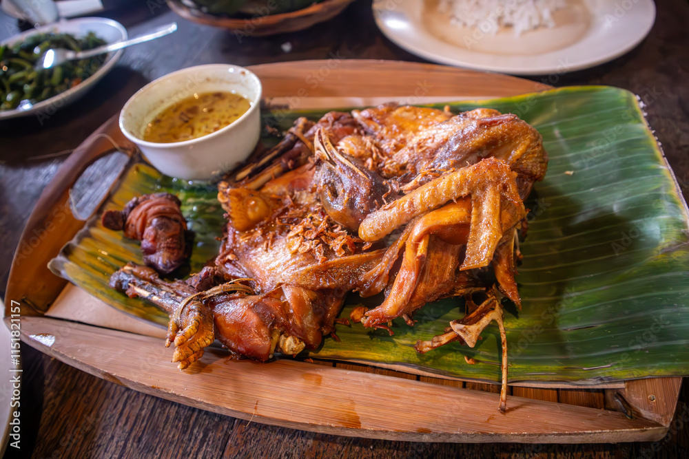 Indonesian javanese traditional food whole fried spicy chicken called ...