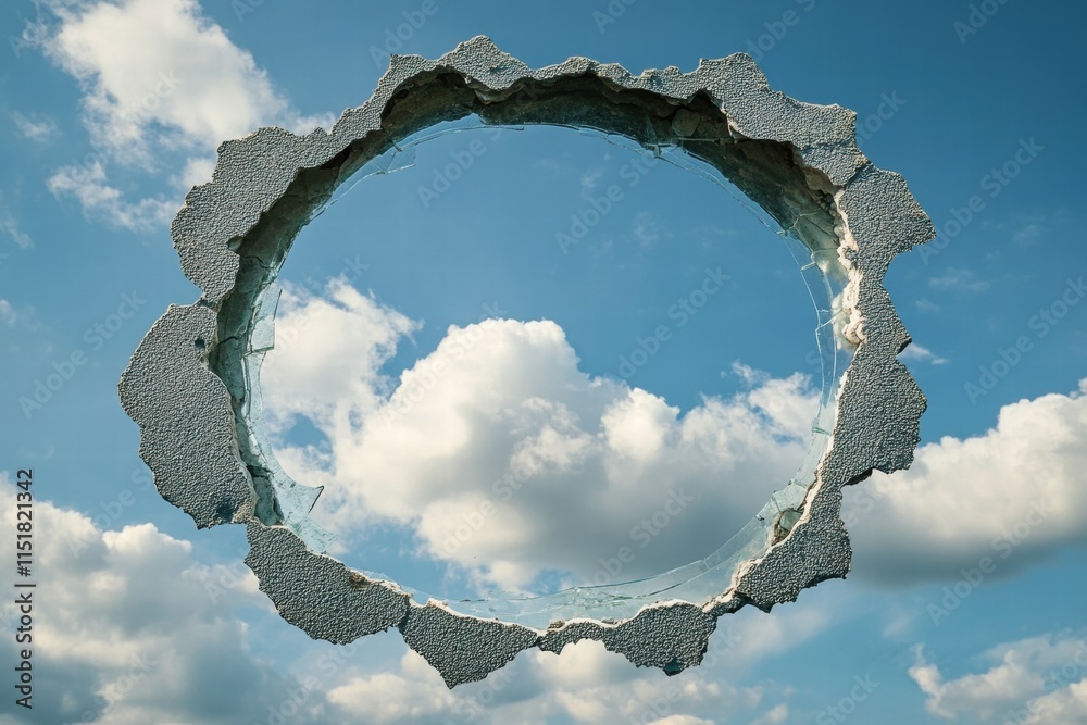 Circular Hole in Concrete Reveals Blue Sky and Clouds Stock ...