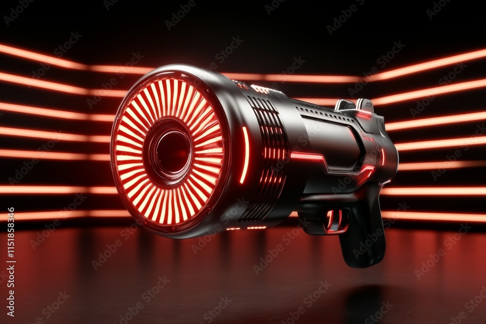 A futuristic concept of a high-tech plasma gun with glowing components ...