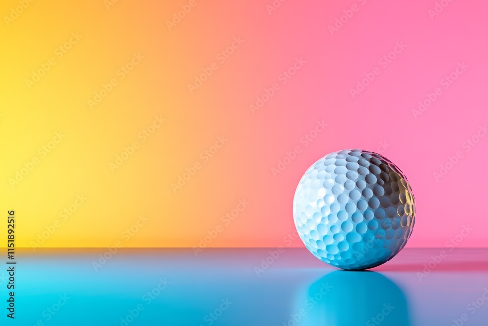 A conceptual minimalist depiction of a golf ball rolling towards a hole, using soft gradients ...