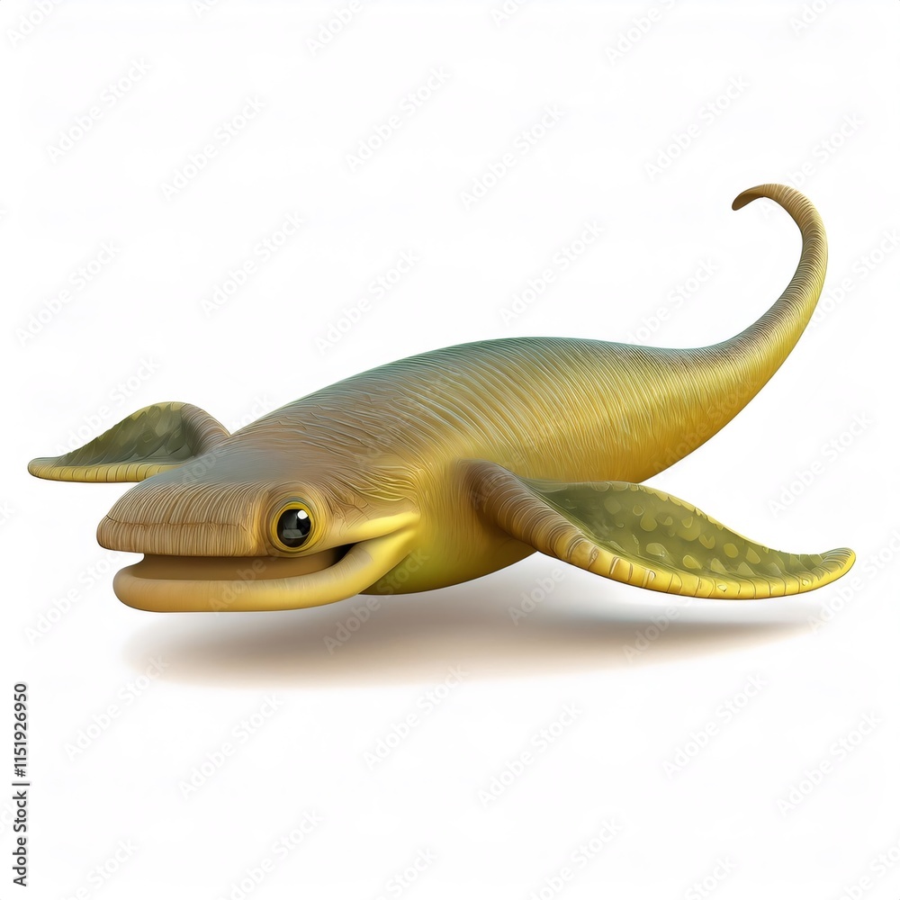 3D cartoon coelacanth swimming and smiling, isolated on white ...