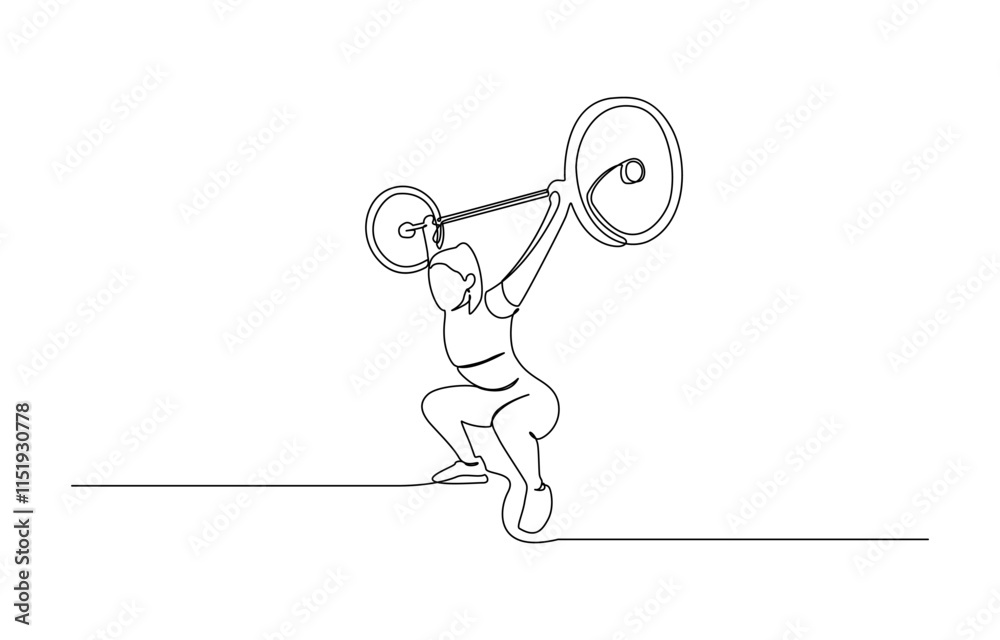 Woman lifting weights continuous one line drawing, One continuous line ...