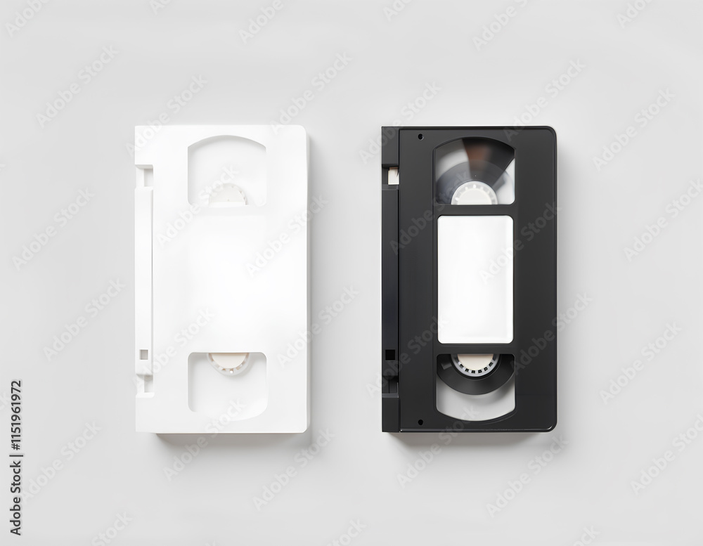 ภาพประกอบ Stock Blank white video cassette tape mockup, isolated, top ...