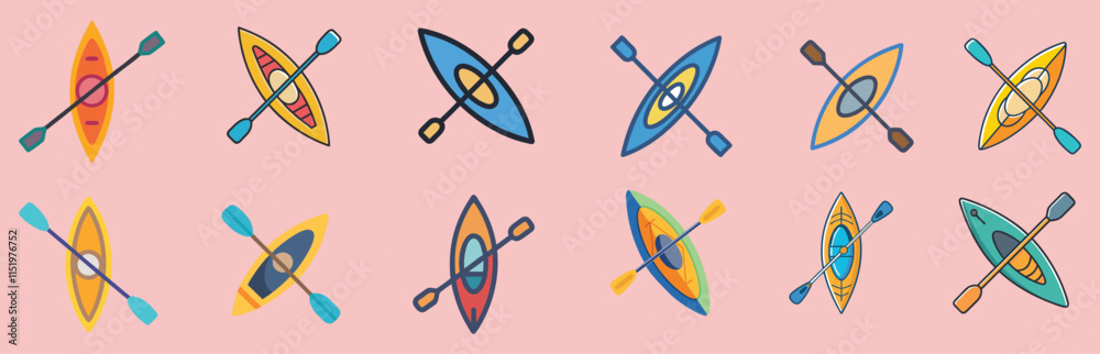 Colorful Kayak and Paddle Vector Icons, Collection of colorful vector ...