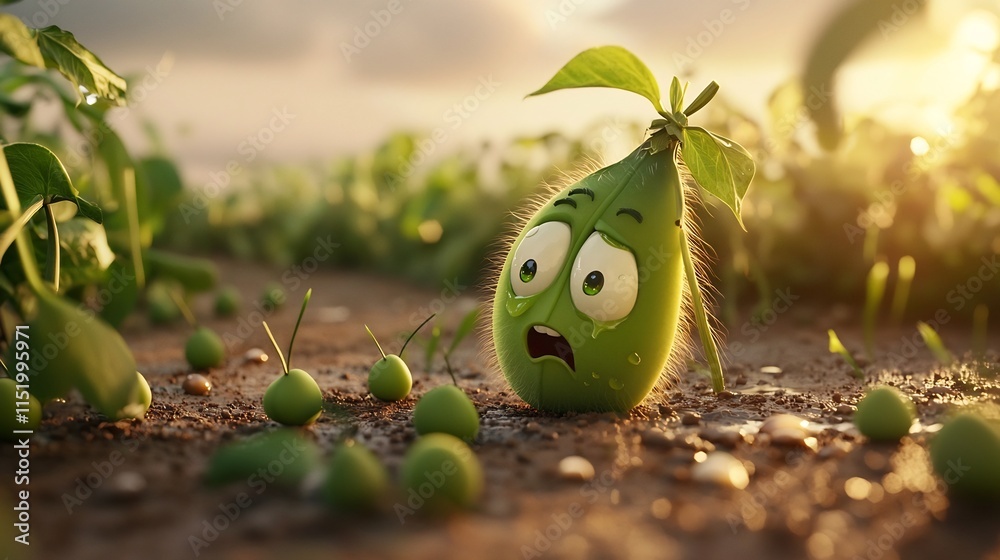 Cartoon Animation of Teary Eyed Pea Pod Characters Isolated on a White ...
