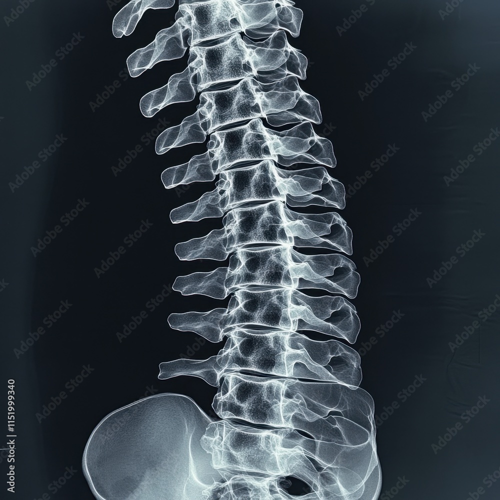 Detailed X-ray of the human spine, highlighting vertebral anatomy and ...