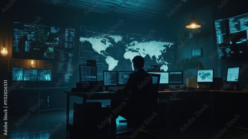 A cyberattack scenario with an incoming threat being blocked by ...