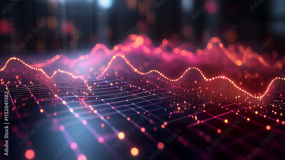 Dynamic line chart, markers glowing at inflection points with smooth ...