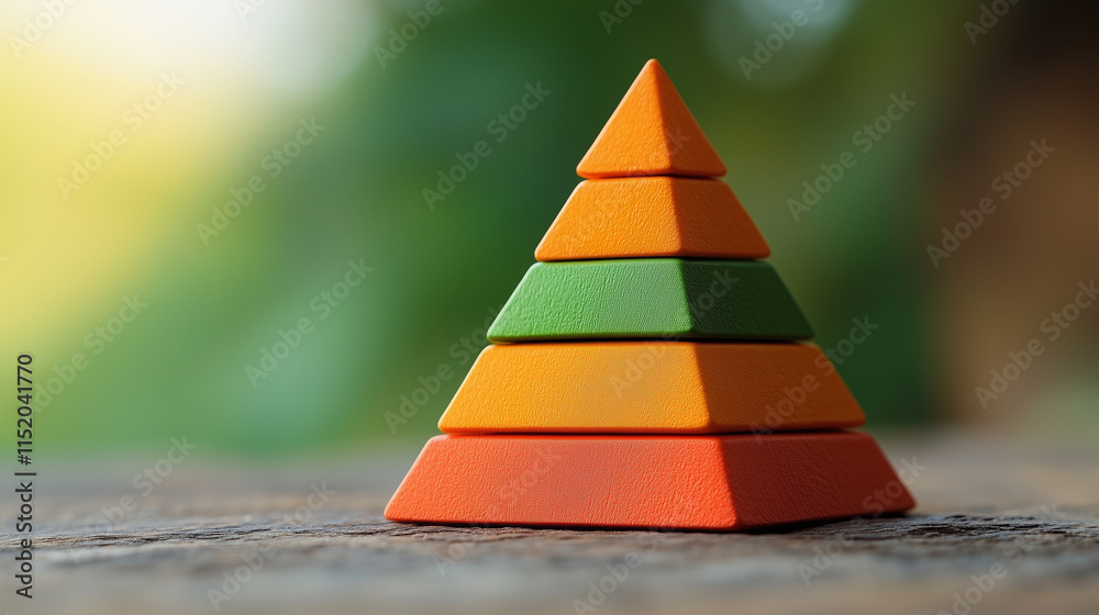Pyramid chart in vibrant oranges, showing hierarchy with bold captions ...