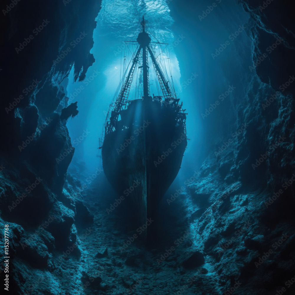 Mysterious Sunken Shipwreck Beneath Crystal Blue Waters Surrounded by ...