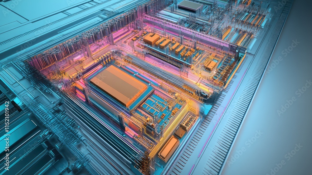 A cross-section diagram of a semiconductor microchip, highlighting the ...