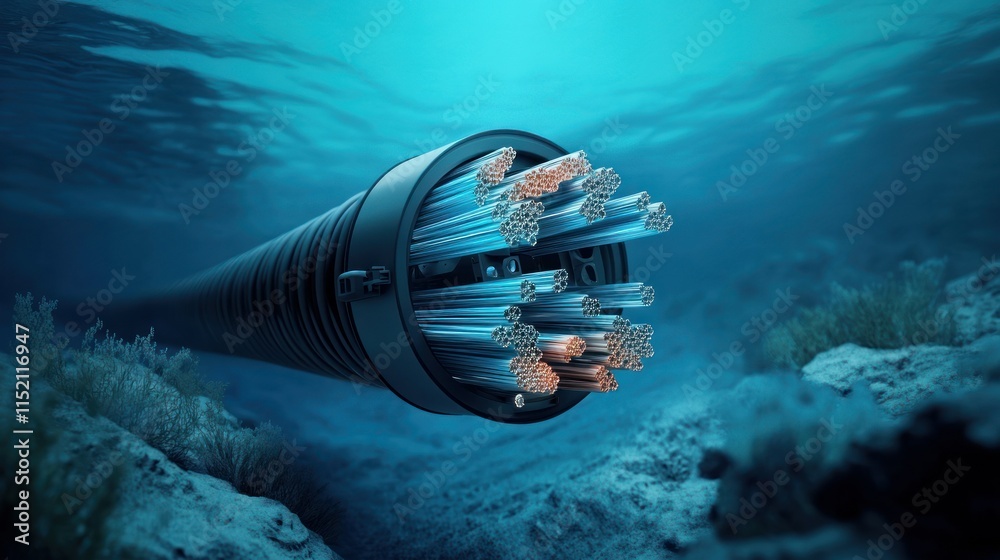 Cross section of a submarine fiber optic cable, showing its internal ...