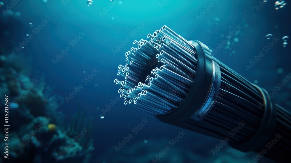 Cross section of a submarine fiber optic cable, showing its internal ...