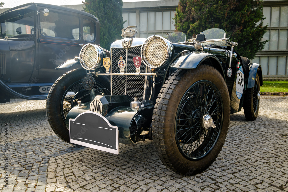 Front view of classic pre-war MG K-Type K3 Magnette, headlights and ...