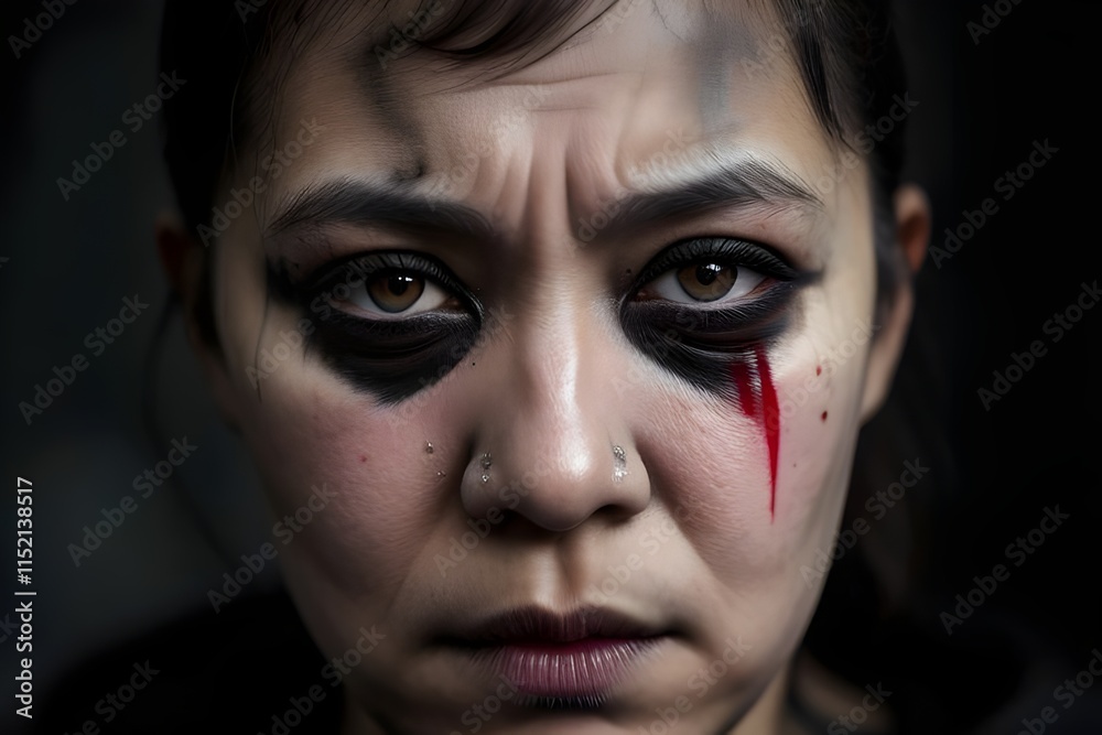 close up photo of an abused woman suffering from domestic violence. She ...