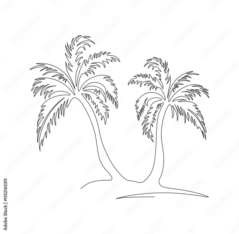 Single line drawing palm tree in one continuous line. Tropical ...