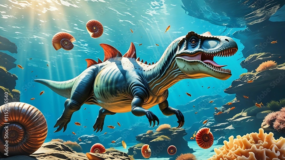 Extinct animal Geosaurus Swimming Amidst Prehistoric Marine Life Stock ...