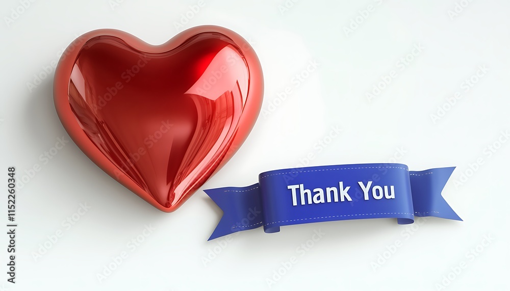 Glossy heart emoji with a royal blue "Thank You" banner on a crisp ...