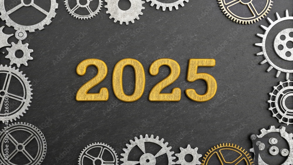 Gears of Progress 2025 - Metallic gears surround the year 2025 ...