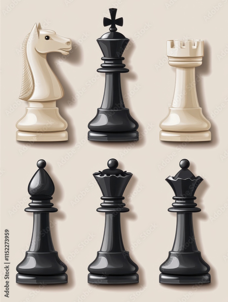 Named chess piece . Icons set of chess figures queen and king ...