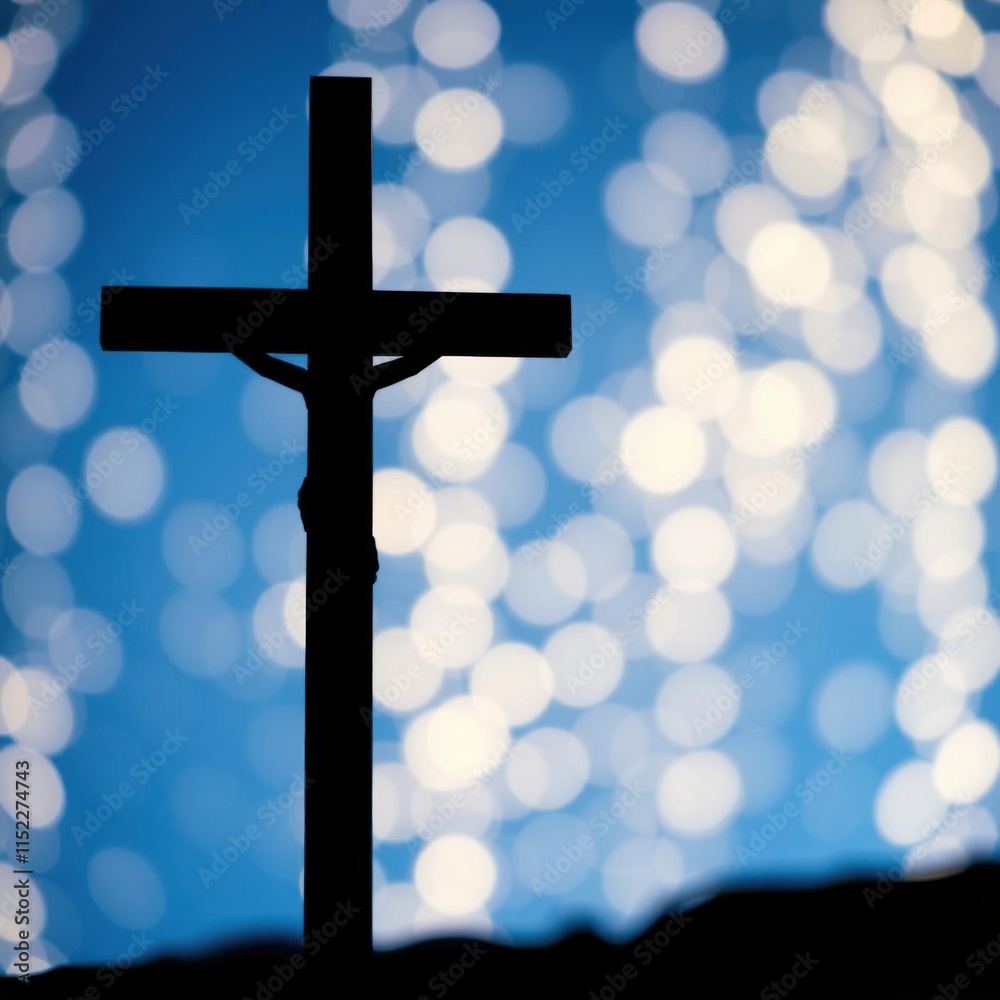 Christian cross silhouette, blue bokeh background, spiritual symbolism ...